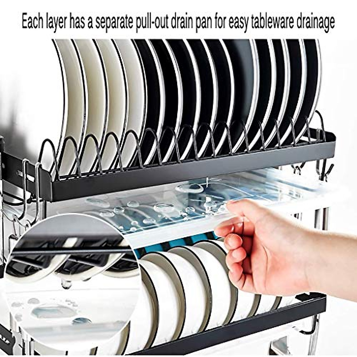 FEHUN Sinks,3-Layer Kitchen Shelf 415 * 26 * 545Cm,Wall-Mounted Stainless Steel Drain Rack Dish Rack with Holder,Chopsticks Cage