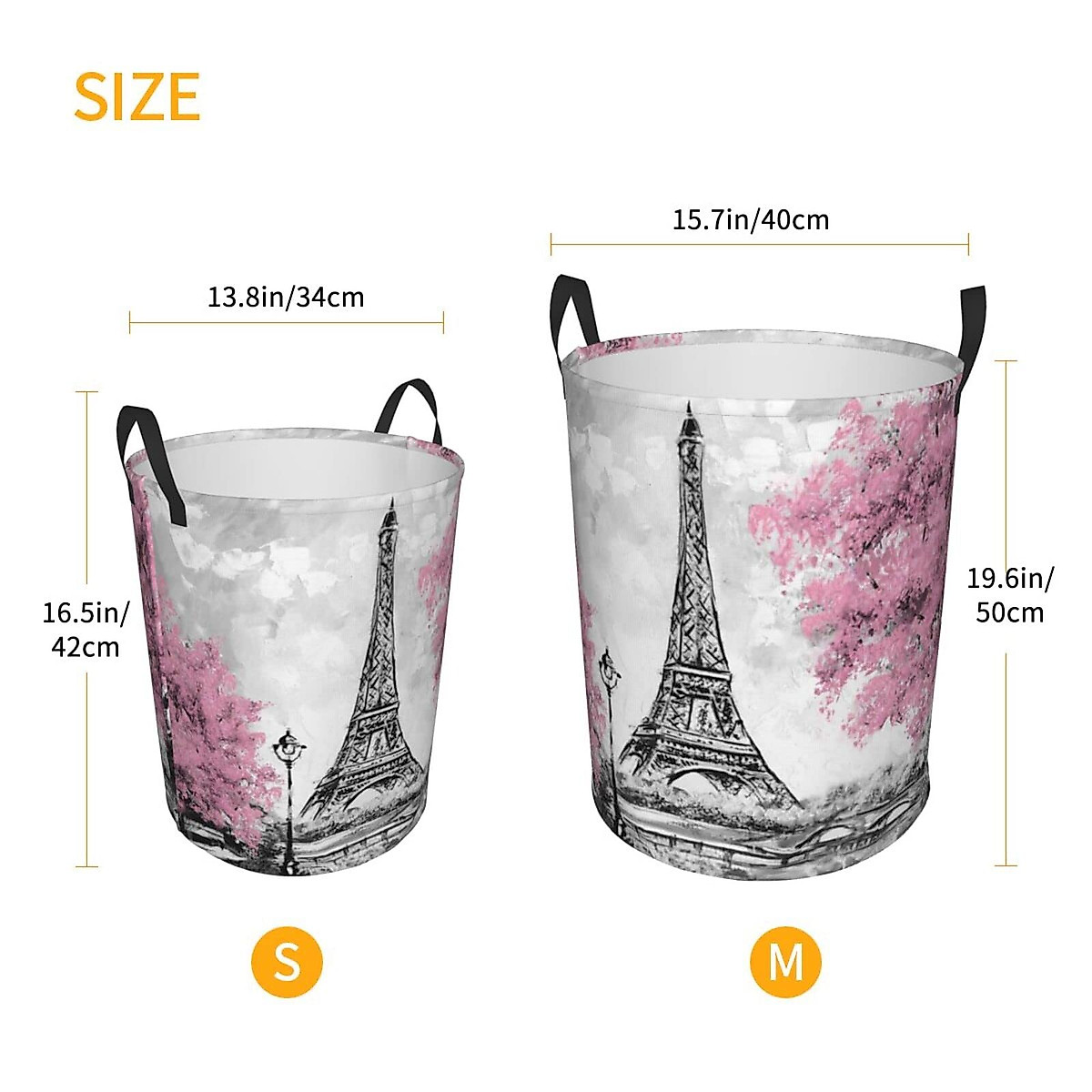 Gbuzozie 38l Round Laundry Hamper Retro Paris Eiffel Tower Storage Basket Waterproof Coating Organizer Bin For Nursery Clothes Toys