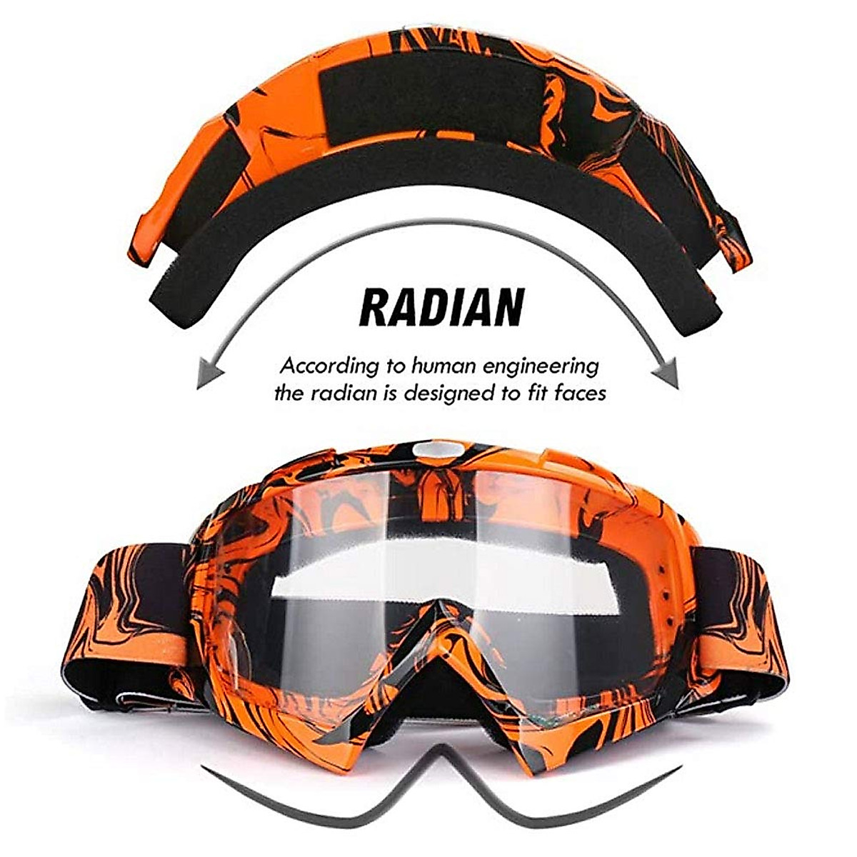 Motocross Motorcycle Goggles ATV Dirt Bike Off Road Racing MX Riding Goggle Anti-Scratch Dustproof Bendable UV400 Eyewear Padded Soft Thick Foam Glasses (Orange-Black Transparent)