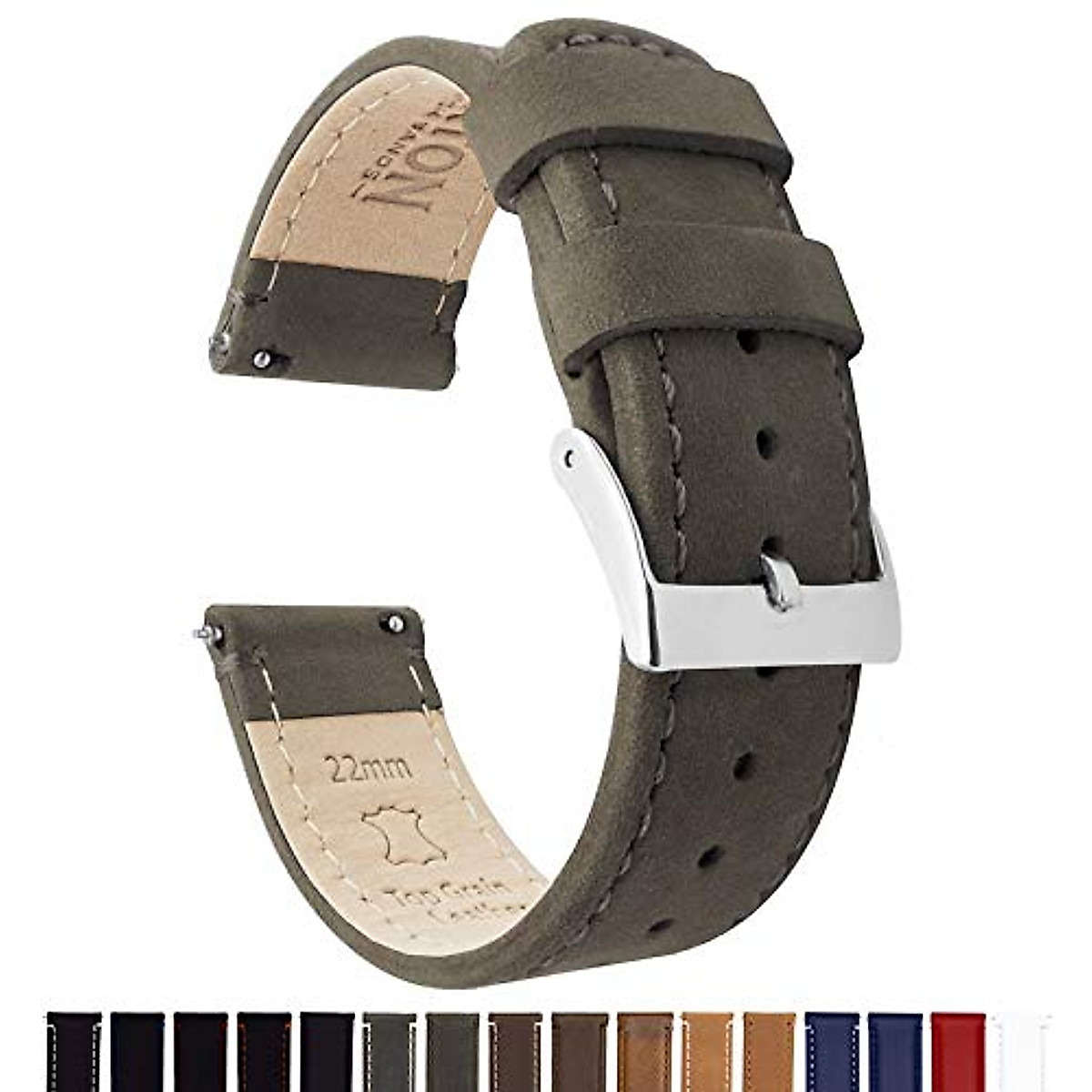 BARTON WATCH BANDS Quick Release Top Grain Leather Watch Band Strap, Espresso Leather/Espresso Stitching, 20mm
