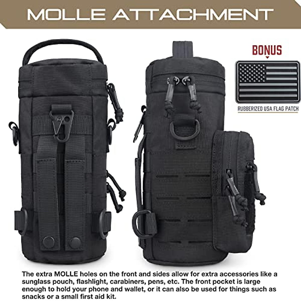 WYNEX Molle Water Bottle Holder, Tactical Water Bottle Carrier Bag of Laser-Cut Design Hydration Pouch with Shoulder Strap Fits Up to 32 oz