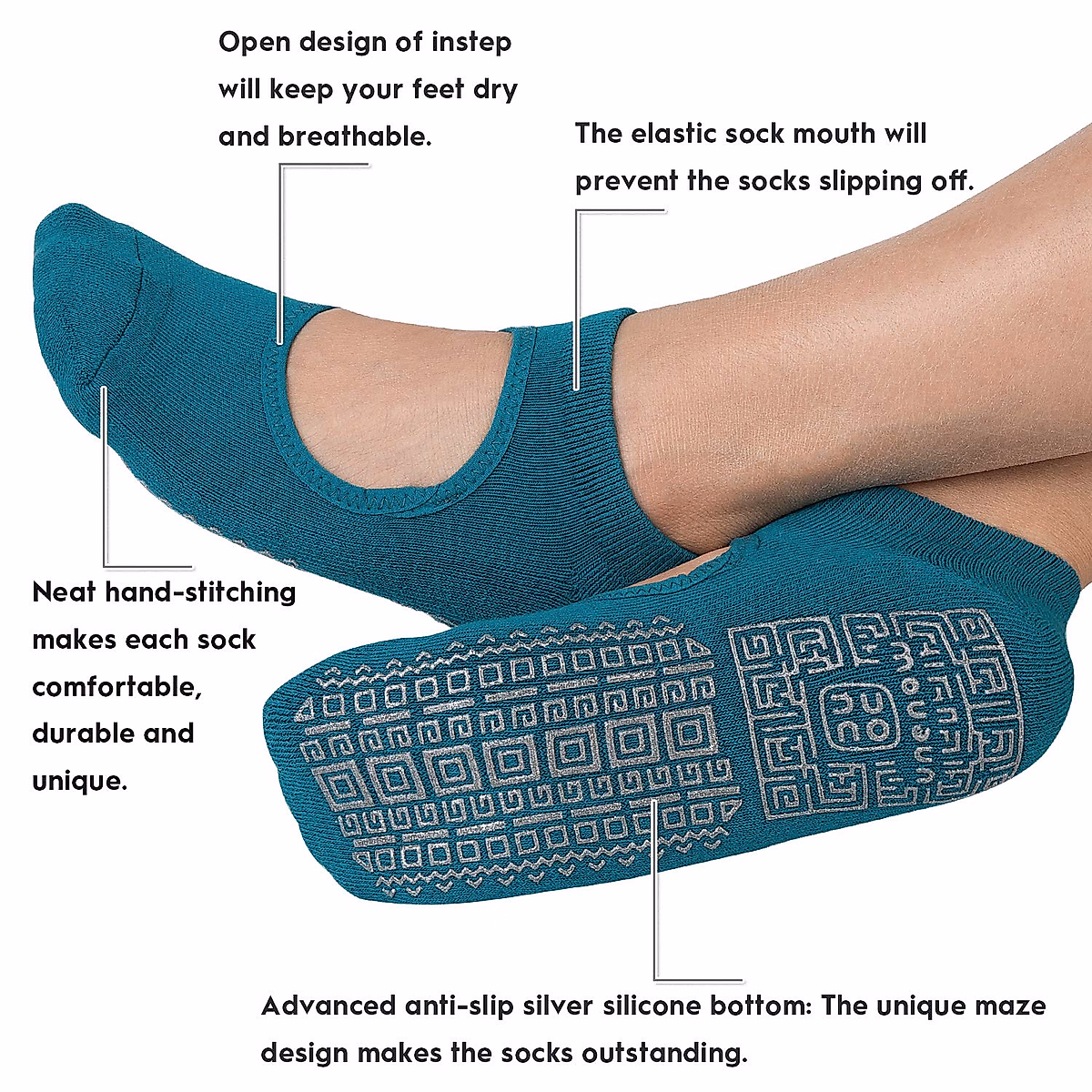 unenow Non Slip Grip Yoga Socks for Women with Cushion for Pilates, Barre, Home