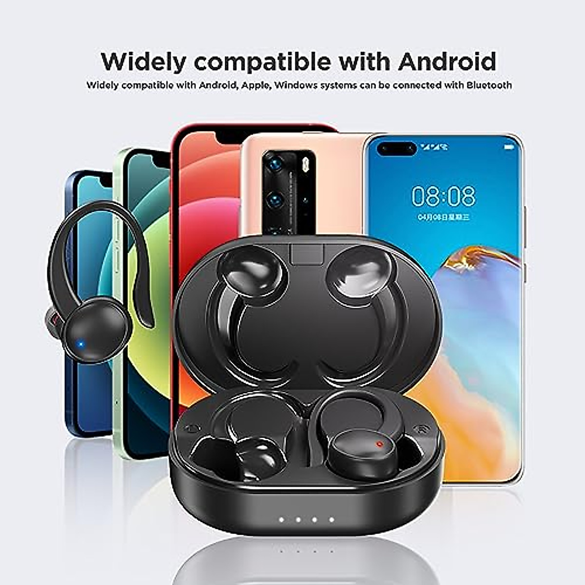 Wiykasenbos Open Ear Headphones Open Ear Earbuds air Conduction Headphones Noise Cancelling Headphones with Microphone IPX5 Waterproof Headphones for Sport with Charging case