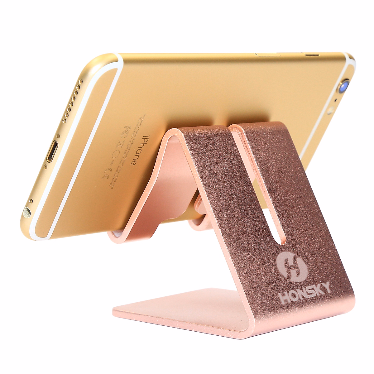 Honsky Solid Portable Universal Aluminum Desktop Desk Stand Hands Free Mobile Smart Cell Phone Holder Tablet Display Stand, Rose Gold