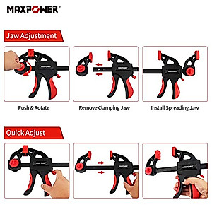 MAXPOWER 24-inch Bar Clamp and 31-inch Spreader for Woodworking, Quick Release Wood Clamps Set, Pack of 4