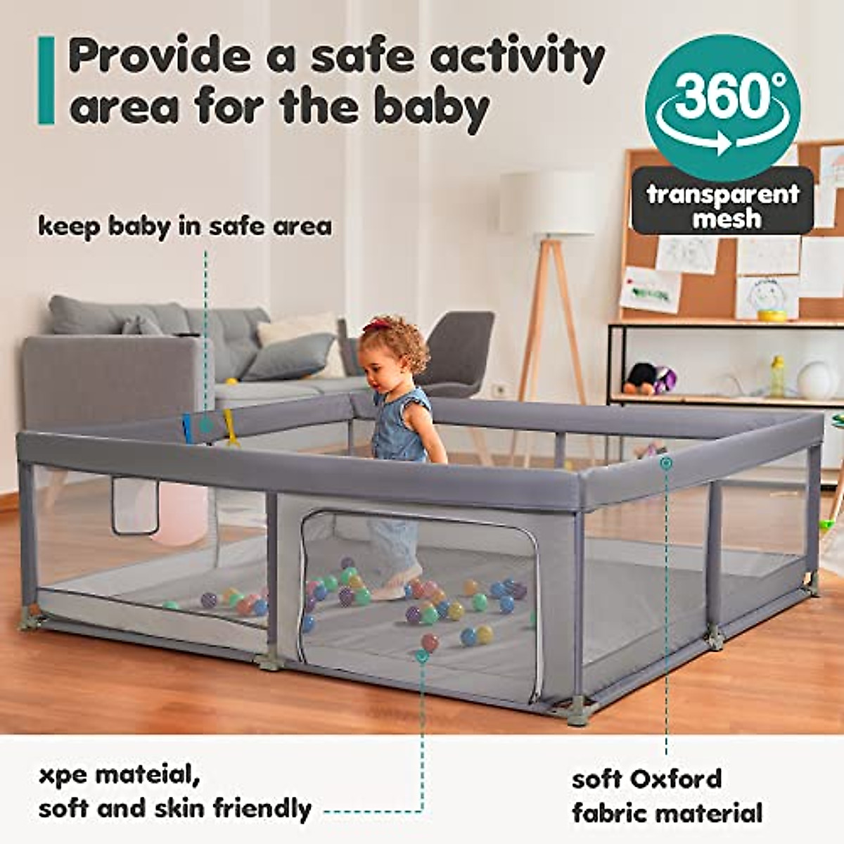 Baby Playpen 79'' x 71'' Extra Large Playpen for Babies and Toddlers with Breathable Mesh Baby Gate Baby Play Yards Baby Activity Center Baby Fence Play Area Nursery Furnitur