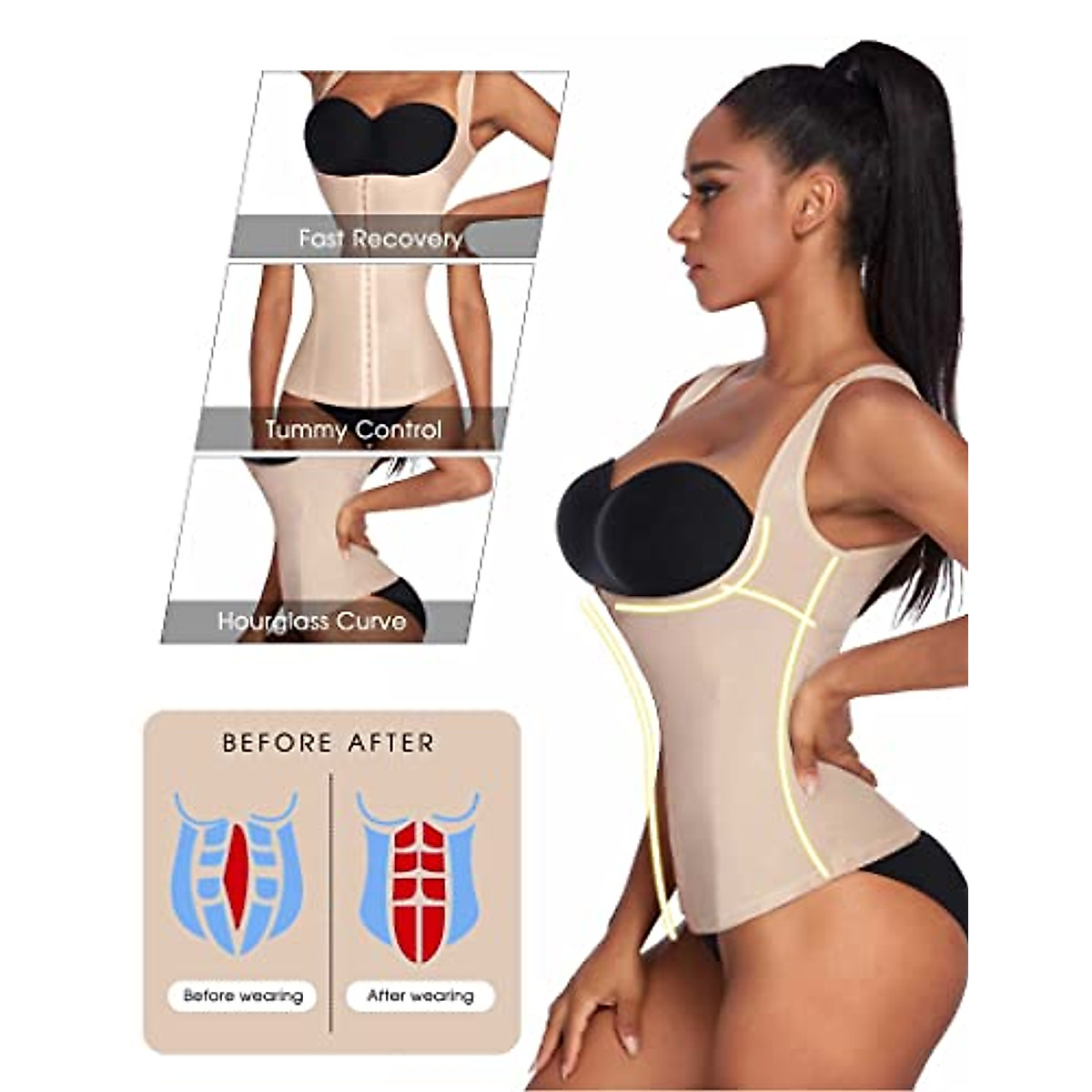 Ekouaer Mesh Waist Trainer Womens Waist Training Cincher, Nude, S fit 29-31 Inch Waistline
