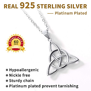 925 Sterling Silver Pendant Necklaces Dainty Simple Good Luck Irish Celtic Knot Triangle Necklaces