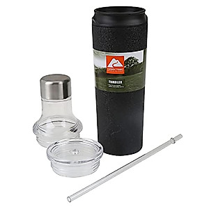 Ozark Trails Tumbler Set - 20 Oz, 3 Lids & Straw, Vacuum Insulated Stainless Steel Bottle with Leak-Proof Lid, Coffee Travel Mug With Straw Lid, Gift Box,Black