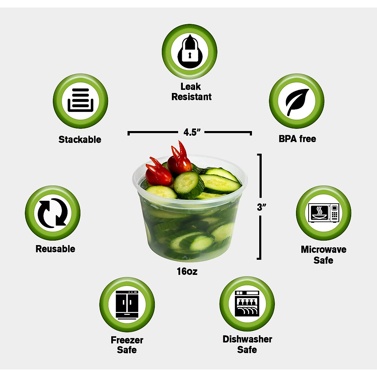 Deli Plastic Food Containers with Airtight Lids [50 Sets], Leakproof Slime Small Combo Pack [Reusable, Storage, Disposable, Meal Prep, Soup, Microwaveable & Freezer Safe] (16oz)