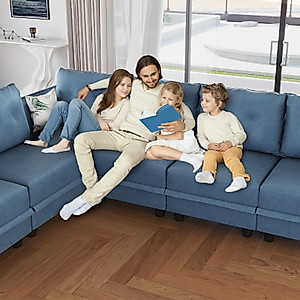 LLappuil Modular Sectional Sofa, Convertible U Shaped Sectional Couch with Storage, Modular Sectionals for Living Room, Faux Leather Fabric Waterproof Sofa, 6 Seat, Navy Blue