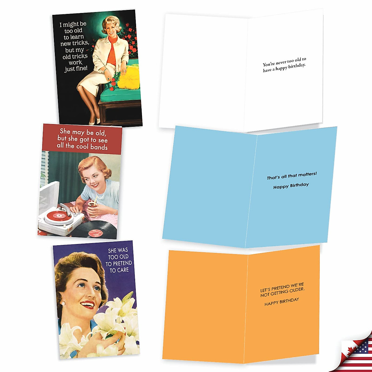 NobleWorks - 10 Funny Birthday Cards Assortment - Adult Retro Notecard Set, Bulk Boxed Humor - Old Enough to Know Better A1236