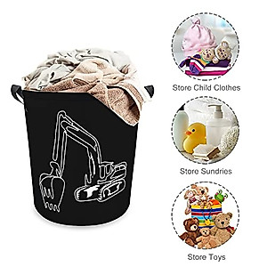 Excavator Operator Foldable Laundry Basket Waterproof Hamper Storage Bin Bag with Handle 16.5"x 16.5"x 17"