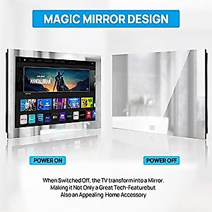 【H2 Chip Android 11.0 System & 500 cd/㎡ High-Brightness 2023 Model】Haocrown 21.5-Inch Touchscreen Bathroom TV IP66 Waterproof Smart Mirror TV 1080P LED TV Built-in ATSC Tuner Wi-Fi Bluetooth(8GB+64GB)