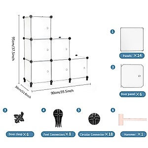 AWTATOS Storage Cube Organizer with Doors, Stackable Closet Shelf for Bedroom, Clothes Shelving Rack, DIY Square 6 Cubes Bookcase, Plastic Space Saver for Home, Living Room, Office, Translucent White