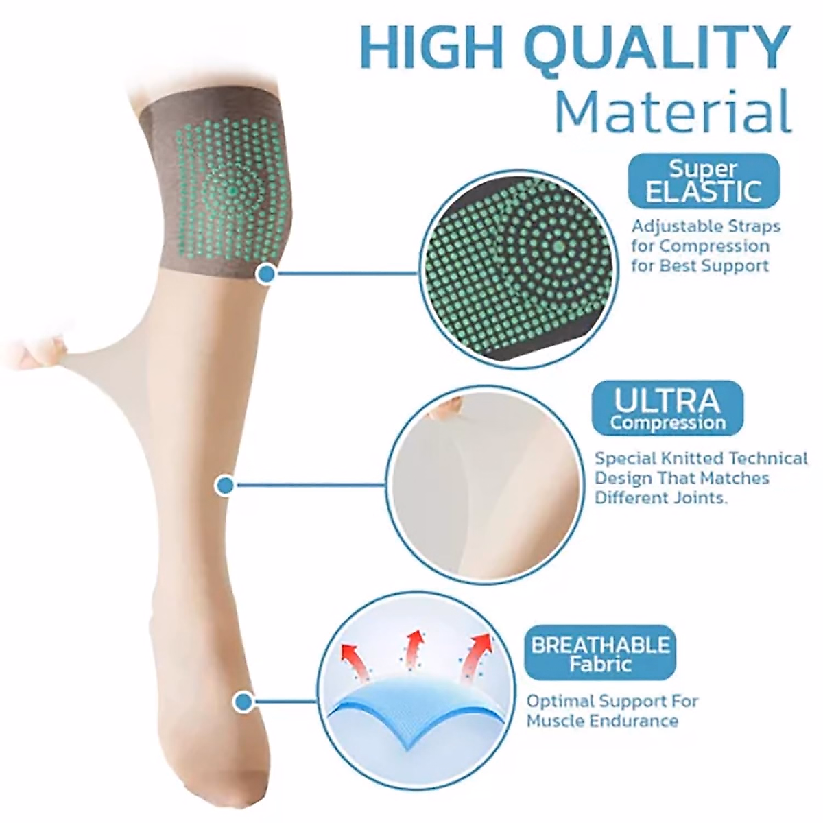 Ionic Correction Lymphatic Detoxification Long Tube Silk Stockings, Thigh Massager Socks, Compression Boots Socks (3pairs (Skin Color, Black, Brown))