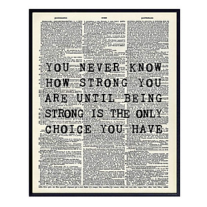 Strength, Perseverance, Uplifting 8x10 Motivational Poster - Upcycled Dictionary Decor, Art Poster, Home Decoration - Unframed Picture, Photo Print