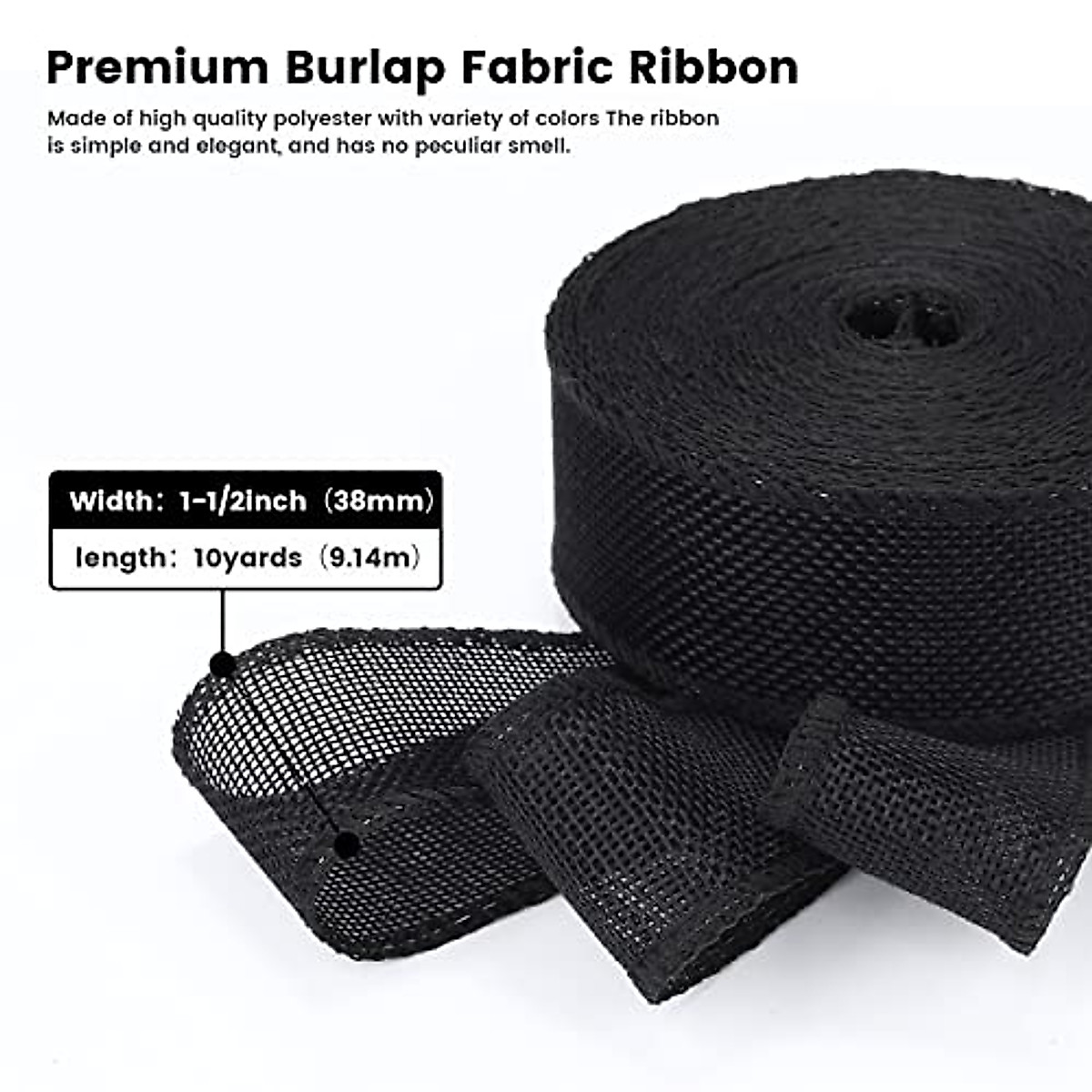 MOLSHINE 1-1/2 Inch x 10yard/roll Wired Burlap Ribbon Perfect for Wedding Home Decoration Gift Wrap Bows Handmade Art Crafts (Black)