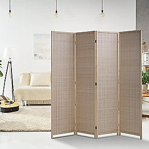 MGHH Room Divider 4 Panel, Bamboo Room Divider Wall Folding Privacy Wall Divider Wood Screen for Home Bedroom Living Room, Natural