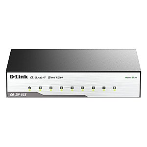 D-Link Ethernet Switch, 8 Port Unmanaged Gigabit Metal Fanless Desktop Plug n Play (GO-SW-8GE)