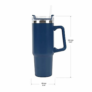 Envie 30 oz Tumbler Mug with Lid and Straw, Reusable Insulated Mug with Handle, Stainless Steel Tumbler for Iced & Hot Beverages, Navy Blue