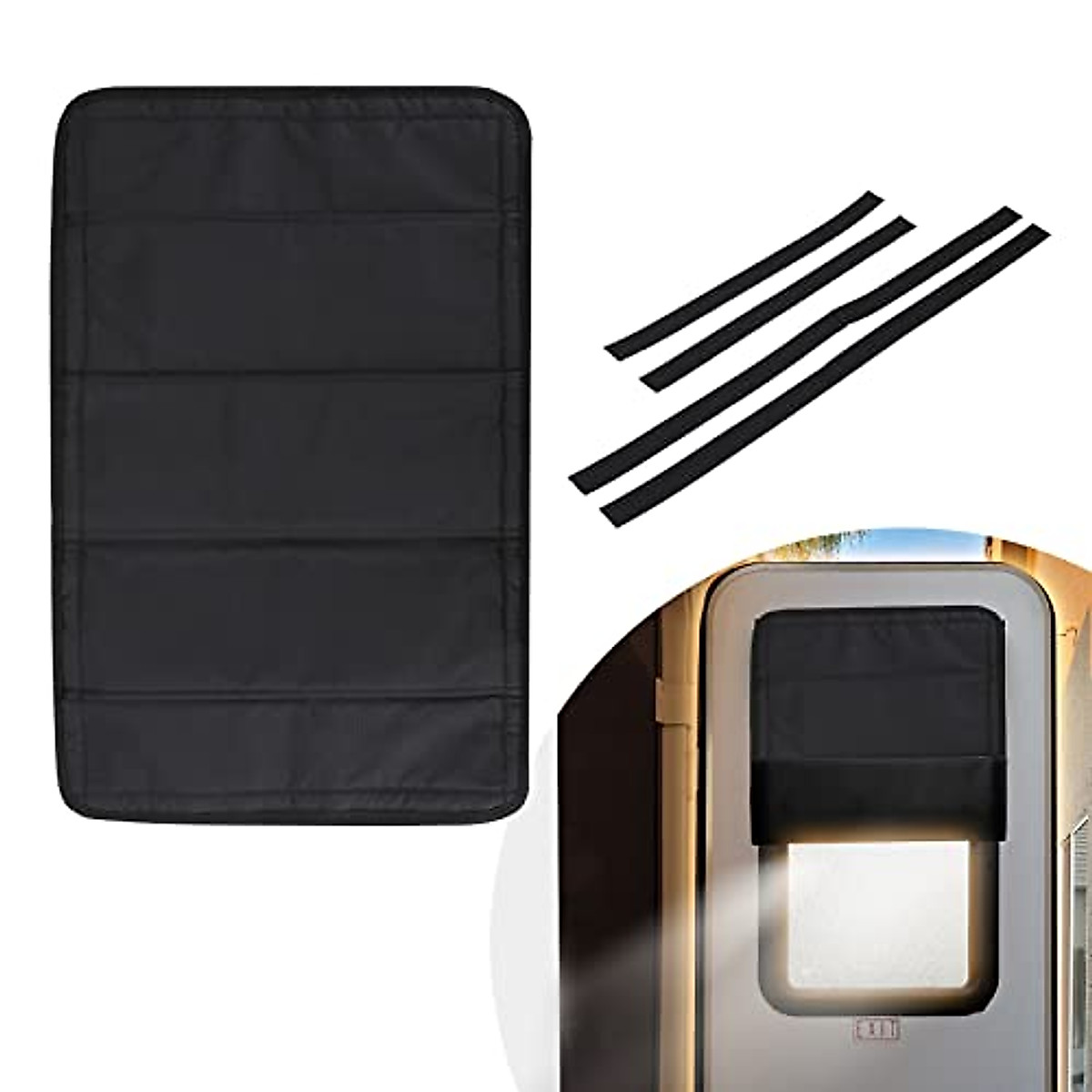 BougeRV RV Door Shade Cover, Foldable RV Sun Shade Windshield Blackout Shower Curtains Coverage RV Accessories Fits for Most RV Interior Door Window Oxford Materials Black (25" X 16")