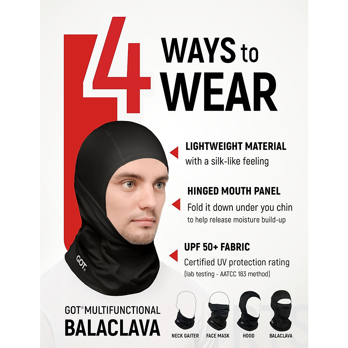 GOT Sports UPF 50+ Balaclava Ski Mask - Windproof Balaclava for Cold Weather Men Women - Snowboard, Motorcycle Sheisty Mask (Black)