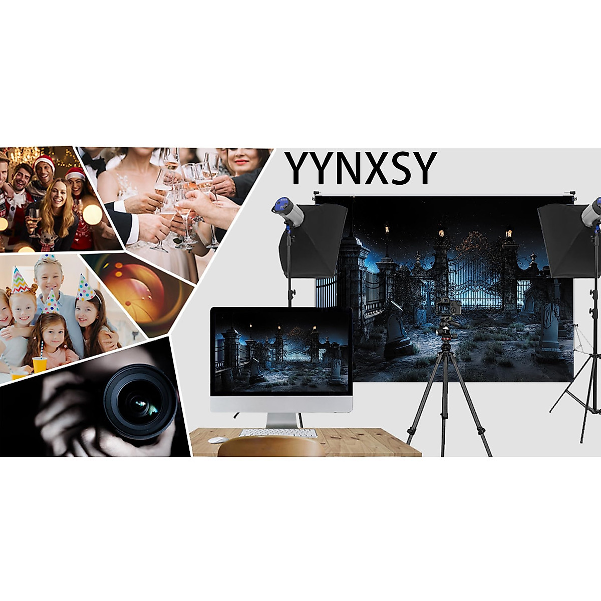 YYNXSY Halloween Grave Photography Photo Background Gravestone Iron Gate Background Festive Party Party Background Room Decoration Photography Studio 8X6FT YY-3016