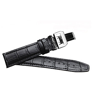 Richie strap 20mm 21mm 22mm Crocodile skin pattern Leather Watch Straps Deployment Clasp Band for IWC Portugieser Pilot's Watchs[IW35312/IW371401] (21mm, Black)