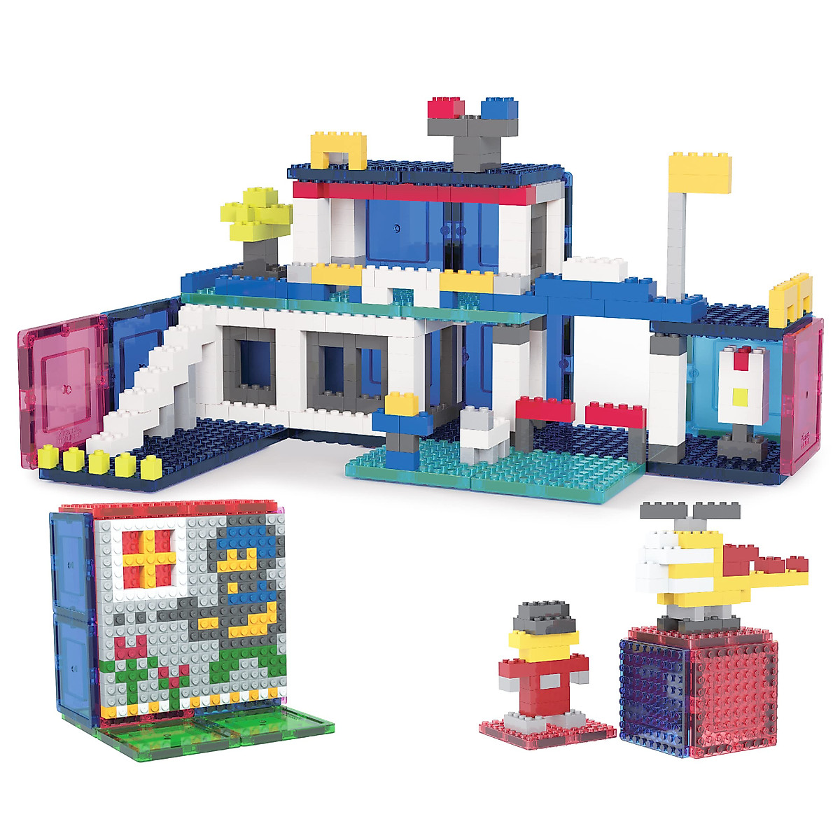 PicassoTiles 512 PCs Grand Playset Magnetic Tiles and Building Block Combo Creative Buildings & Figures Such as Bridges Hearts Unique Characters & More Educational STEM Toys Learning Activity Ages 3+