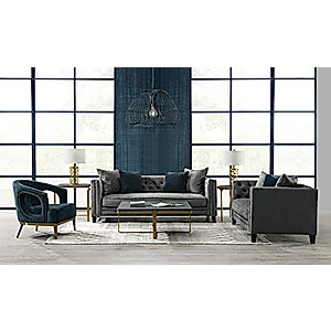 Acanva Luxury Tuxedo Velvet Tufted Track Arm Living Room Sofa, 85”W Couch, Grey