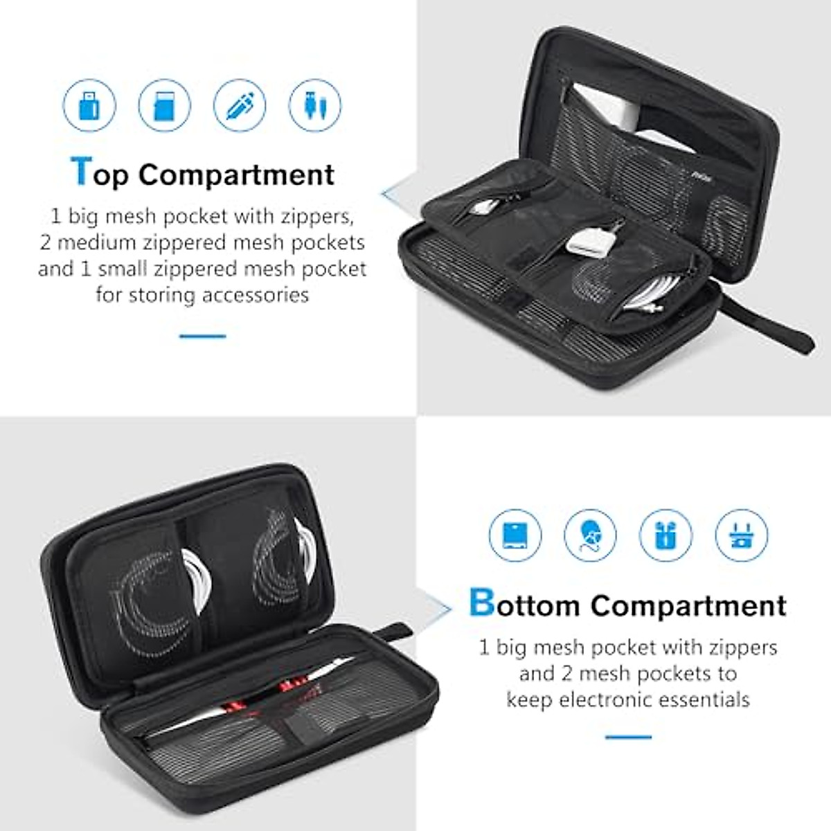 ProCase Hard Travel Electronic Organizer Case for MacBook Power Adapter Chargers Cables Power Bank Apple Magic Mouse Hard Drive USB Flash Disk SD Card Small Portable Accessories Bag -M, Black