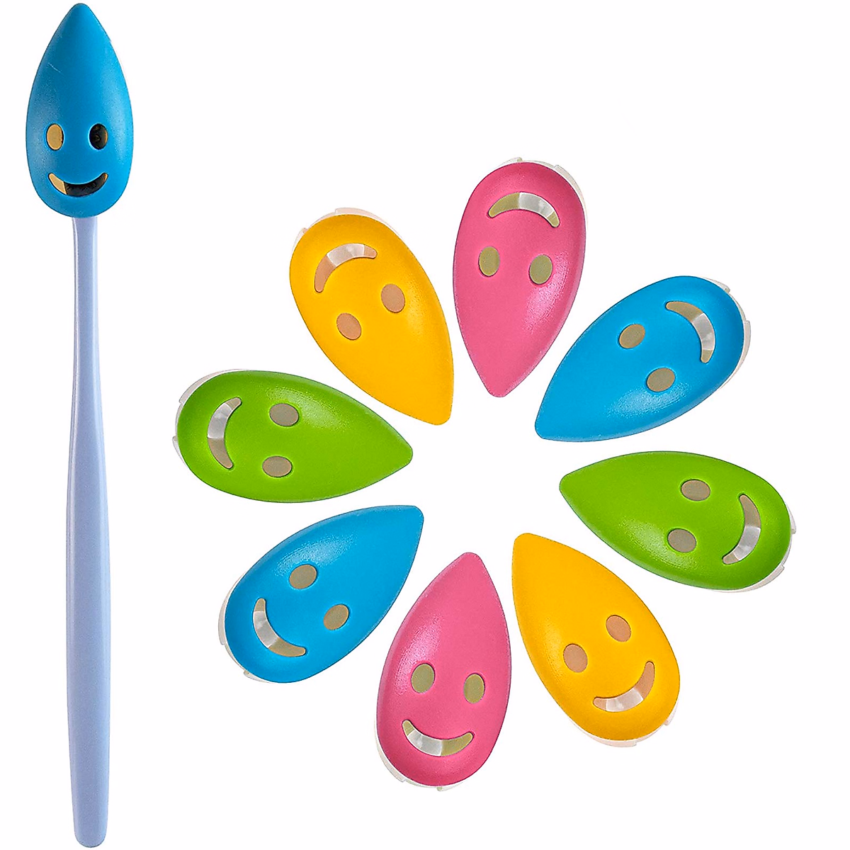 AUEAR, 8 Pack Happy Face Toothbrush Head Cover Cap with Suction Cup Cute Portable Protective Covers Case for Home Travel Outdoor Camping 4 Colors