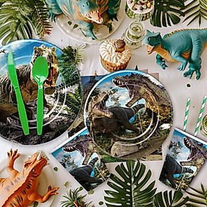 Suhelkit Dinosaur Birthday Party Supplies - Dino World Party Decorations Tableware, Paper Plate, Napkin, Disposable Cutlery, Dinosaurs Park Birthday Baby Shower Decorations Dinnerware | 24 Guests