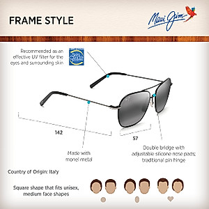 Maui Jim Men's and Women's Mano Polarized Aviator Sunglasses, Black w/Silver Stripe/Neutral Grey, Medium