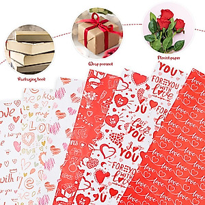 Valentine's Day Gift Wrap Paper,7 Sheets 7 Design Red White Pink Heart Wrapping Paper Set,Funny Love Wrapping Paper With 3-Color Ribbon For Adult Men Women Mothers Fathers Day Birthday Holiday Wedding