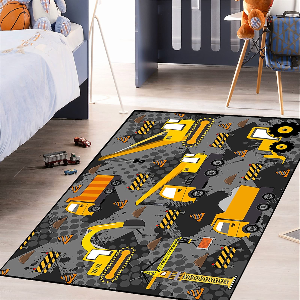 CAFCIOYG Construction Rugs for Boys Room Play Rug for Cars and Trucks Car Rug Play Mat Kids Rugs for Playroom Car Rug for Boys Room Construction Decor for Boys Room,Grey 2'5''×4'