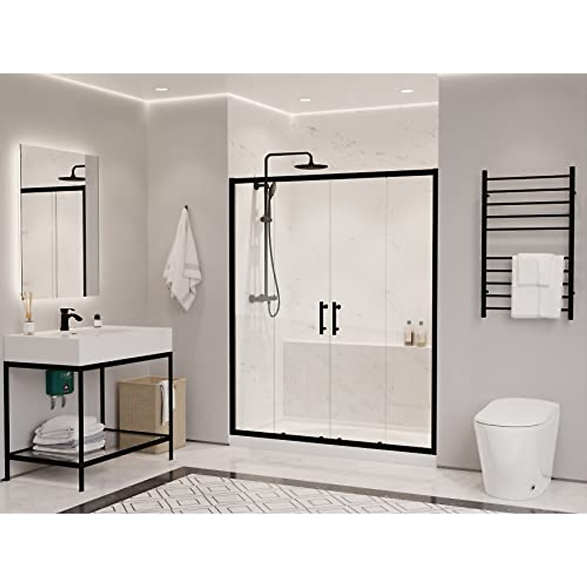 ANZZI 70-in. x 60-in. Framed Double Sliding Shower Door, Resistance Free Hinges for Smooth Opening and Closing, Clear Tempered Glass in Matte Black Finish (SD-AZ15-01MB)