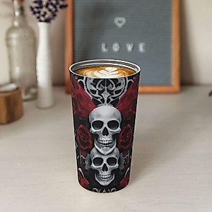 Insulated Coffee Mug Skull Floral 17oz Double Wall Vacuum Stainless Steel Tumbler With Leak-Proof Lid And Handle, Cute Travel Thermos Mug For Cold Hot Drinks