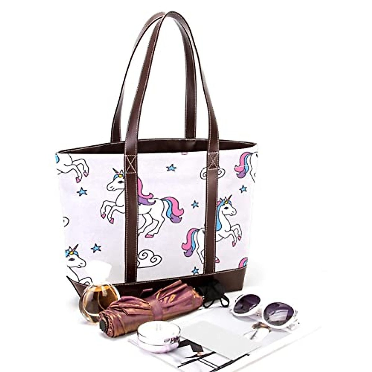 Star Unicorn Tote Bags Large Leather canvas Purses and Handbags for Women Top Handle Shoulder Satchel Hobo Bags