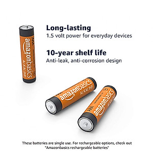Amazon Basics 100 Pack AAA High-Performance Alkaline Batteries, 10-Year Shelf Life, Easy to Open Value Pack & 48 Pack AA High-Performance Alkaline Batteries, 10-Year Shelf Life