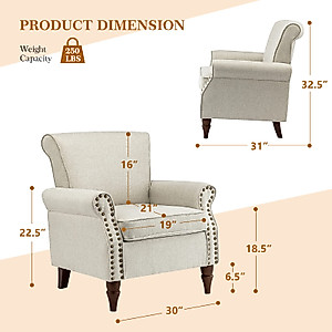 HULALA HOME Modern Accent Chair with Wood Legs & Removable Cushion, Wingback Small Armchair with Nailhead Trim, Comfy Upholstered Lounge Chair for Living Room Bedroom, Oatmeal