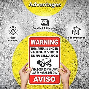 Video Surveillance Sign - 8 x 12 Aluminum 24 Hour Surveillance Sign Security Camera Sign No Trespassing Sign Smile Your on Camera Signs