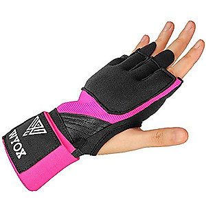 WYOX Gel Quick Hand Wraps for Boxing MMA Kickboxing - EZ-Off & On - Padded Knuckle with Wrist Wrap Protection for Men Women Youth (Pink, S-M)