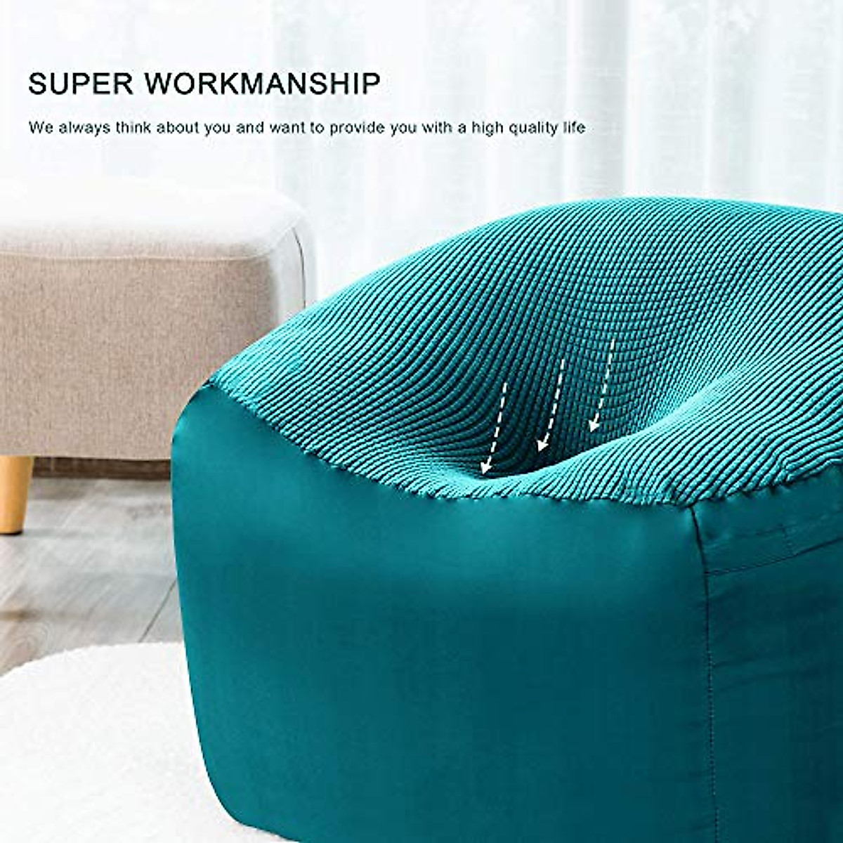 CHUN YI Spandex Bean Bag Chair Cover(No Filler), Stuffable Beanbags for Organizing Children Plush Toys or Memory Foam and Others Extra Large Seat Coat with Zipper(Large 31.5"x31.5"x17.5",Teal)