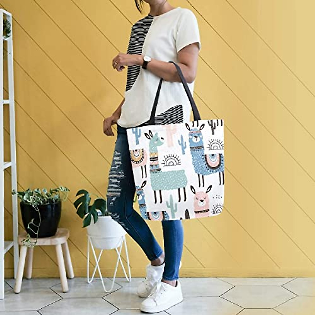 SUABO Llama Canvas Tote Bag Large Women Reusable Shopping Grocery Bag, Casual Shoulder Bag Handbag for Mom's Gift Outdoors