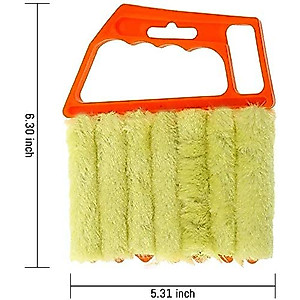 Blue Handheld Mini Blinds Cleaner Shutters, Curtain Brush Dust Remover Orange with 7 Removable Microfiber Sleeves, Air Conditioning Home Gadgets, Car Vents, Fan Shutters (Blue, with 7 Blades)