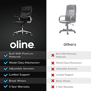 Oline Ergonomic Executive Office Chair - Rolling Home Desk PU Leather Chair with Adjustable Armrests, 3D Lumbar Support and Blade Wheels - Computer Gaming Swivel Chairs (Black)
