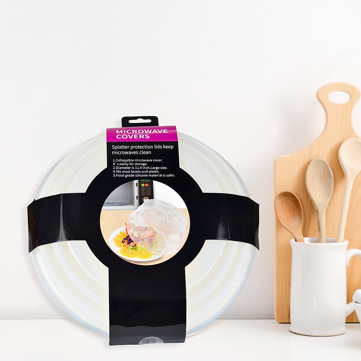 Large Microwave Splatter Cover for Food 11.8 inch,All Silicone Microwave Cover,Collapsible Microwave Food Cover BPA Free Non Toxic Microwave Plate Cover-White