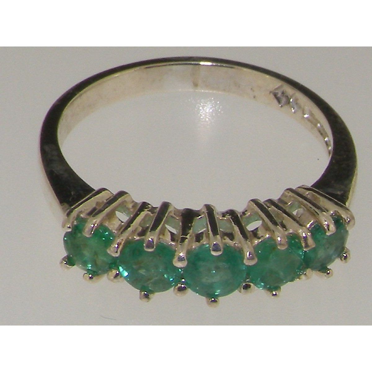 925 Sterling Silver Real Genuine Emerald Womens Eternity Engagement Ring - Size 6